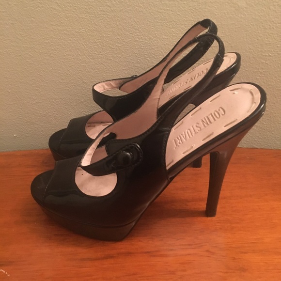 Colin Stuart | Shoes | Colin Stuart Patent Black Strap Heels Sz 75 ...
